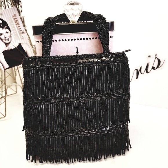 Bags | Vintage Black Sequence Small Handbag | Poshmark
